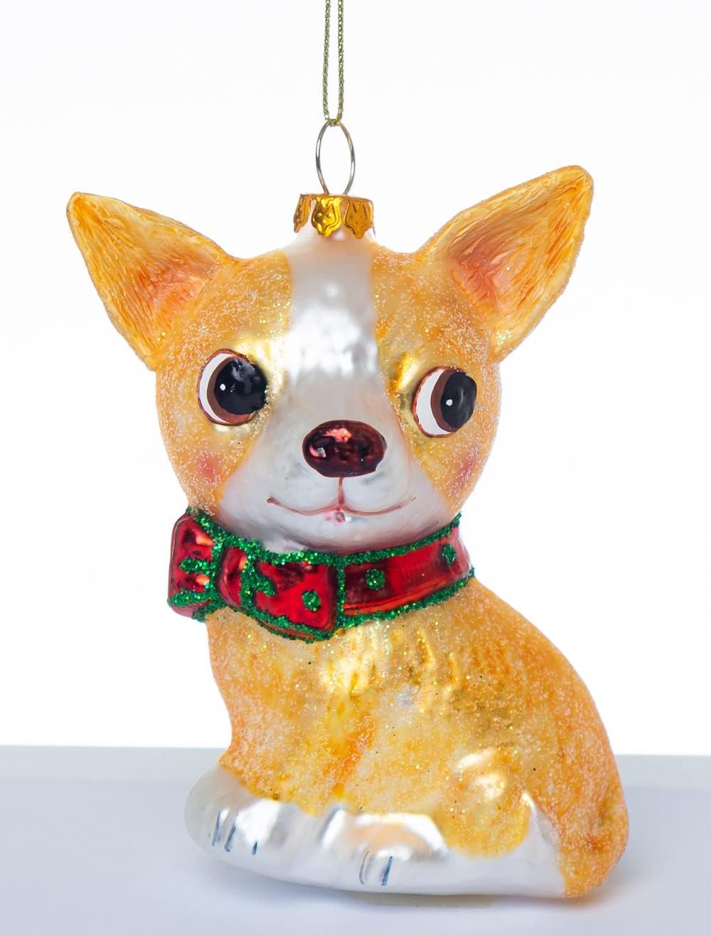 2 Pack Hand Blown Glass Chihuahua Ornament, Hand Painted