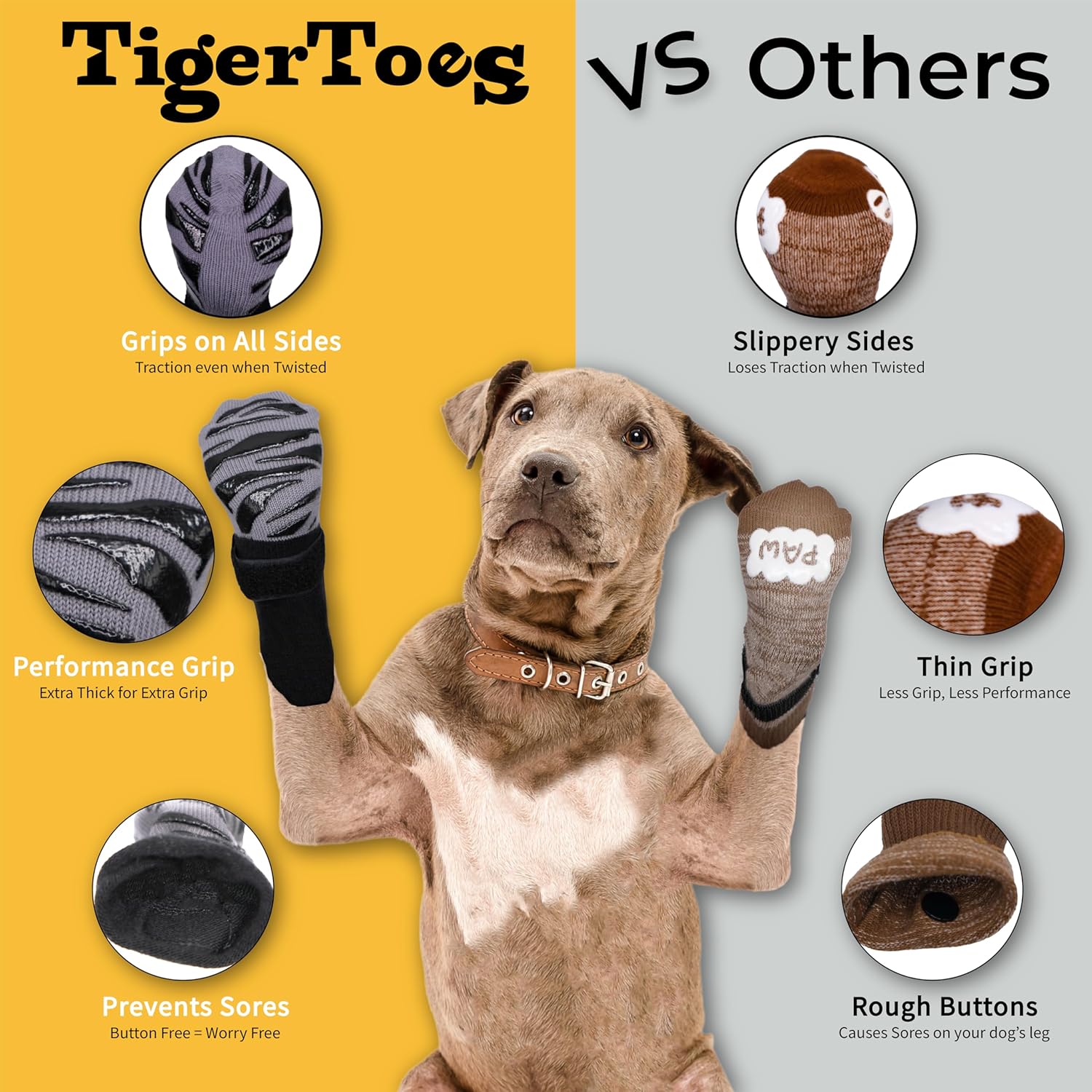 DOK TigerToes Premium Non-Slip Dog Socks for Hardwood Floors