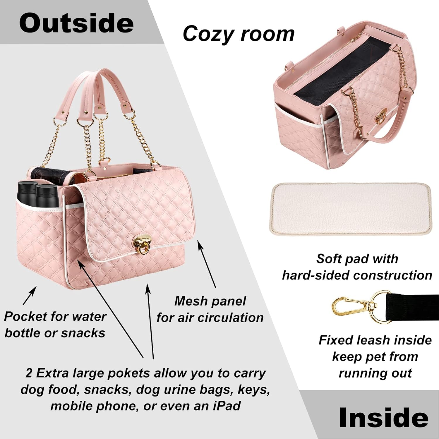 Fashion Dog Purse Carrier for Small Dogs with 2 Super-Large