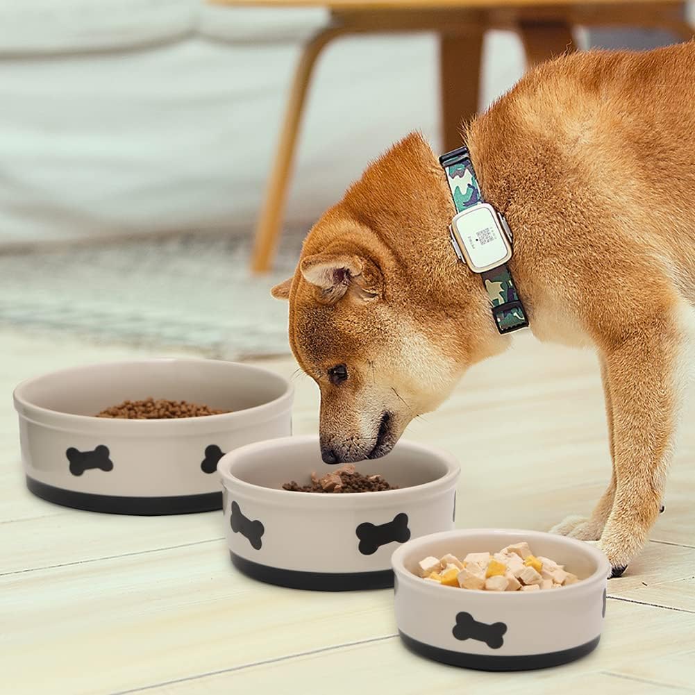 Ceramic Dog Bowls with Bone Pattern, Dog Food Dish for Dogs