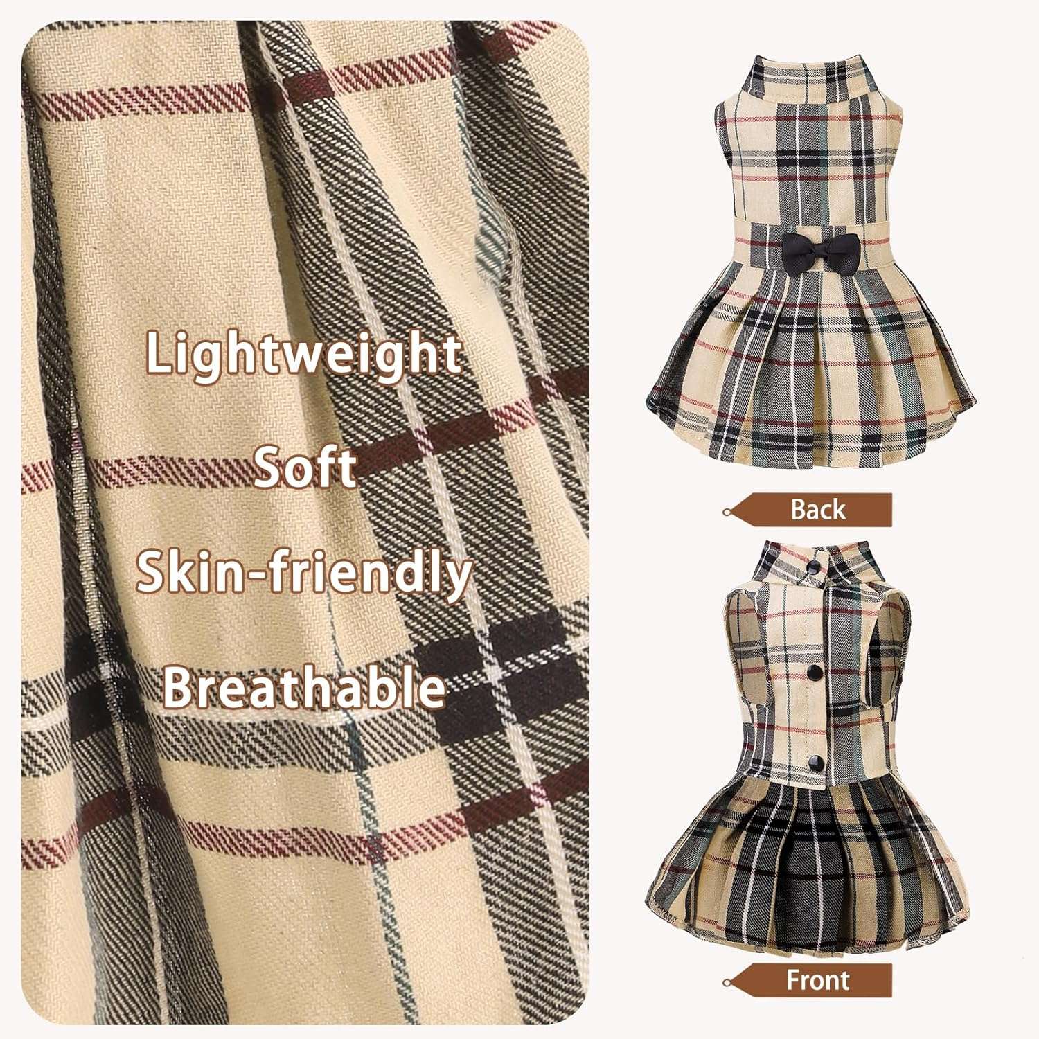 Classic Plaid Dog Dress Cute Puppy Clothes Outfit Small